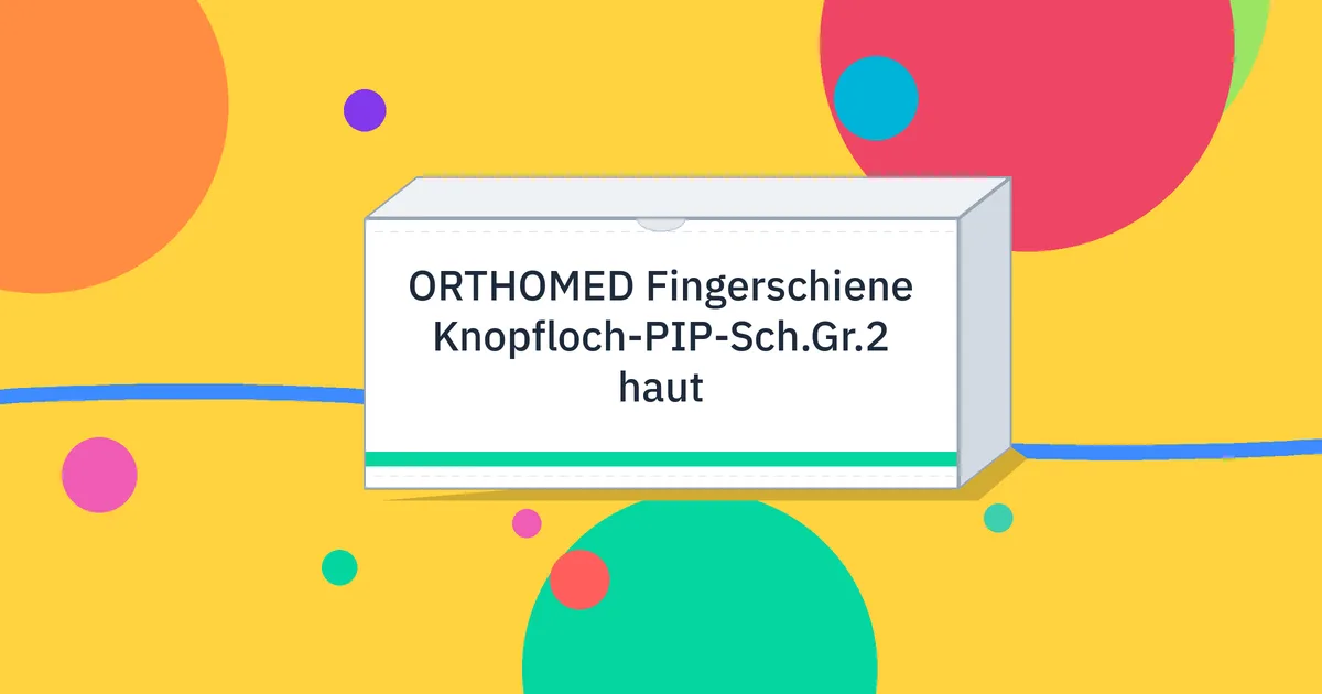 Symbolbild: Packung mit der Aufschrift ORTHOMED Fingerschiene Knopfloch-PIP-Sch.Gr.2 haut (PZN 19466758) – Verfügbarkeit und Bezug in Apotheken in Frankfurt am Main