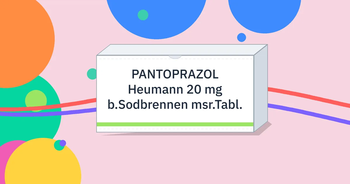 Symbolbild: Packung mit der Aufschrift PANTOPRAZOL Heumann 20 mg b.Sodbrennen msr.Tabl. (PZN 06429135) – Verfügbarkeit und Bezug in Apotheken in Frankfurt am Main