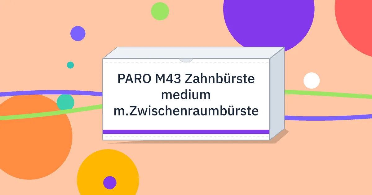 Symbolbild: Packung mit der Aufschrift PARO M43 Zahnbürste medium m.Zwischenraumbürste (PZN 17371930) – Verfügbarkeit und Bezug in Apotheken in Frankfurt am Main
