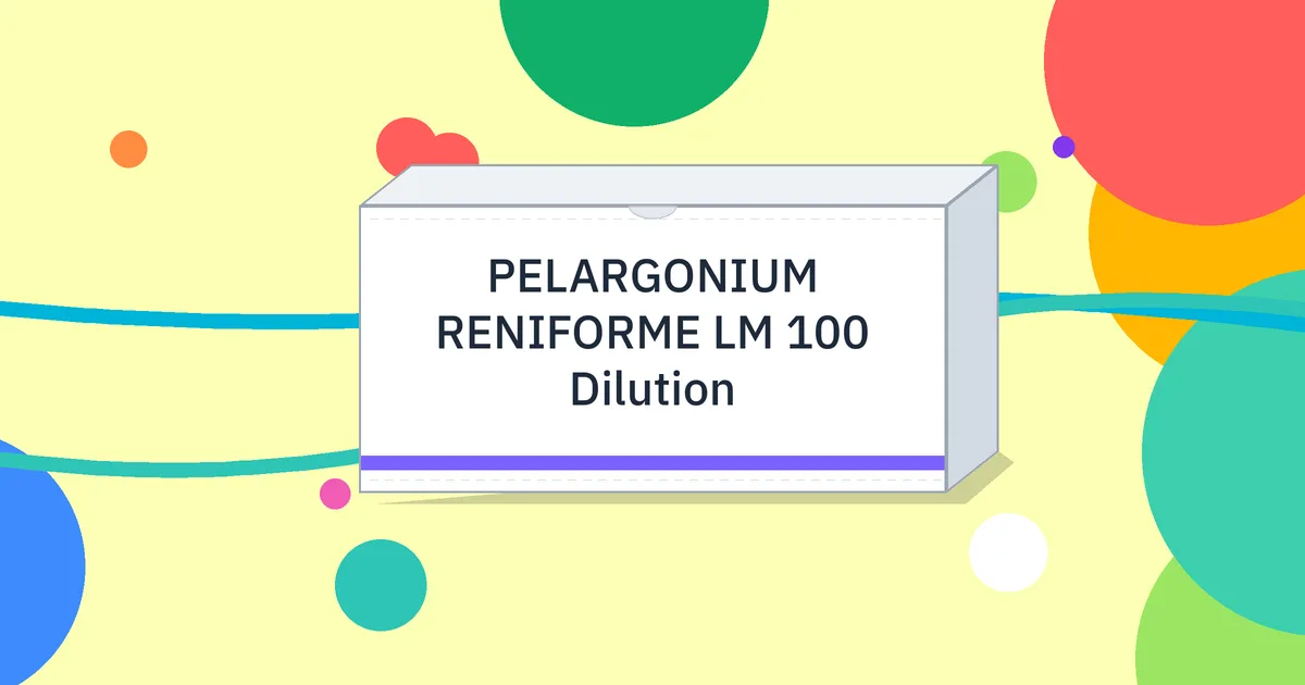 Symbolbild: Packung mit der Aufschrift PELARGONIUM RENIFORME LM 100 Dilution (PZN 13633528) – Verfügbarkeit und Bezug in Apotheken in Frankfurt am Main