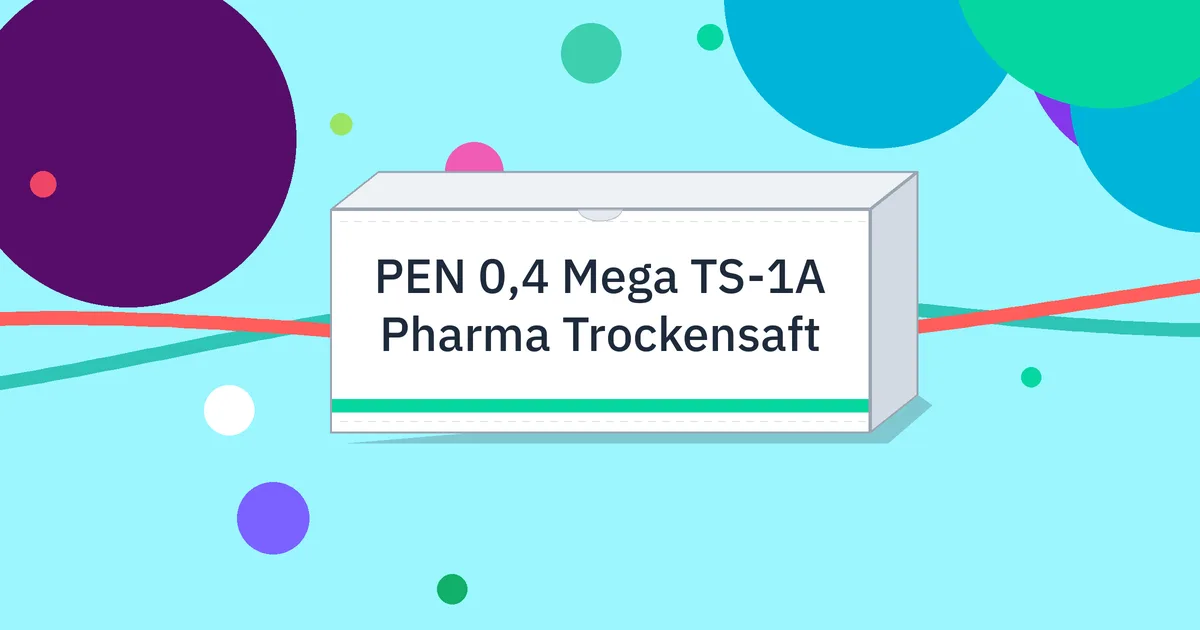 Symbolbild: Packung mit der Aufschrift PEN 0,4 Mega TS-1A Pharma Trockensaft (PZN 02855734) – Verfügbarkeit und Bezug in Apotheken in Frankfurt am Main