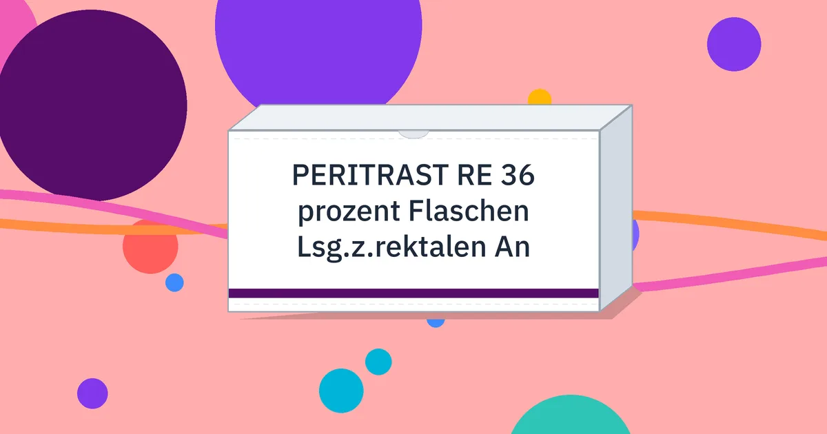 Symbolbild: Packung mit der Aufschrift PERITRAST RE 36 prozent Flaschen Lsg.z.rektalen An (PZN 02183737) – Verfügbarkeit und Bezug in Apotheken in Frankfurt am Main