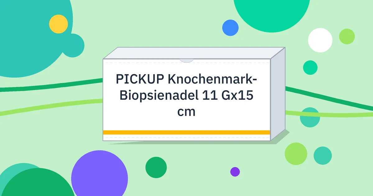 Symbolbild: Packung mit der Aufschrift PICKUP Knochenmark-Biopsienadel 11 Gx15 cm (PZN 16922256) – Verfügbarkeit und Bezug in Apotheken in Frankfurt am Main
