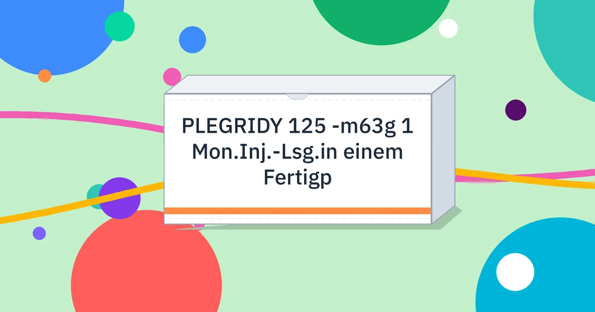 Symbolbild: Packung mit der Aufschrift PLEGRIDY 125 -m63g 1 Mon.Inj.-Lsg.in einem Fertigp (PZN 11306156) – Verfügbarkeit und Bezug in Apotheken in Frankfurt am Main