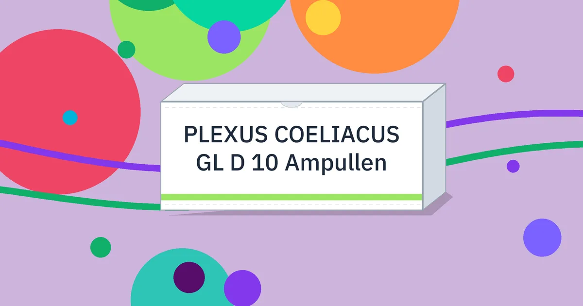Symbolbild: Packung mit der Aufschrift PLEXUS COELIACUS GL D 10 Ampullen (PZN 02949783) – Verfügbarkeit und Bezug in Apotheken in Frankfurt am Main