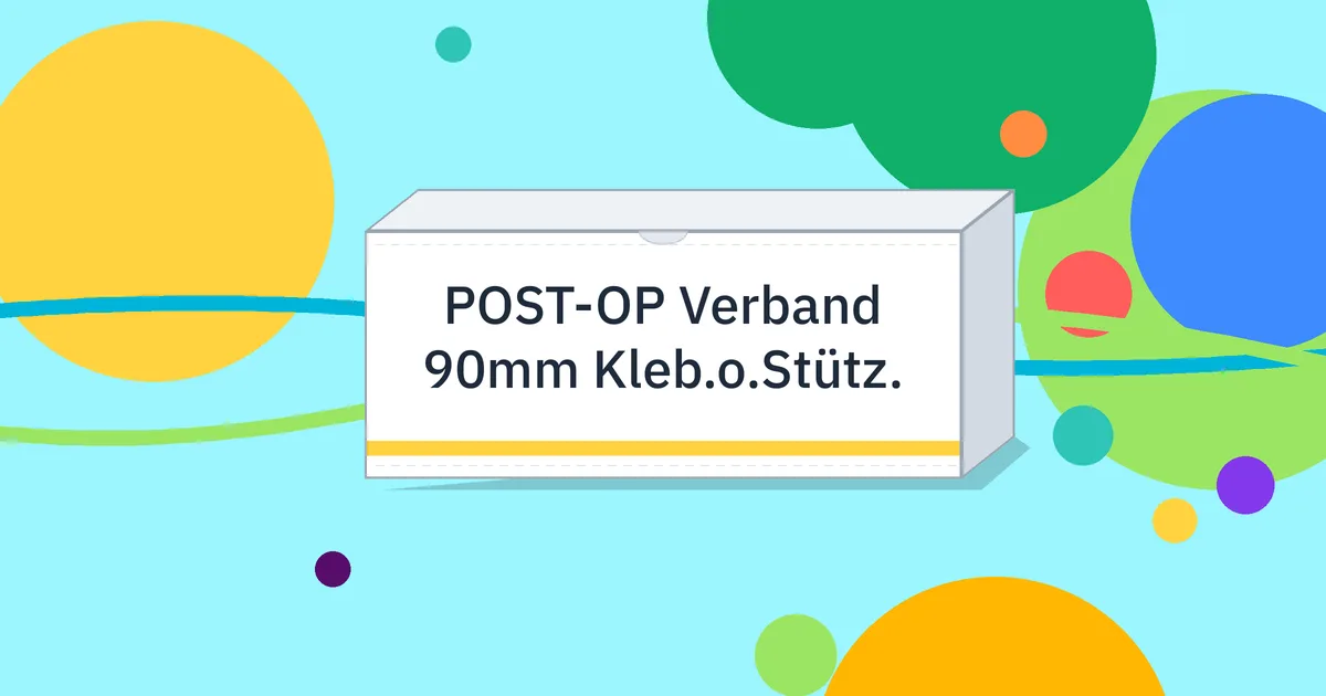Symbolbild: Packung mit der Aufschrift POST-OP Verband 90mm Kleb.o.Stütz. (PZN 03909834) – Verfügbarkeit und Bezug in Apotheken in Frankfurt am Main