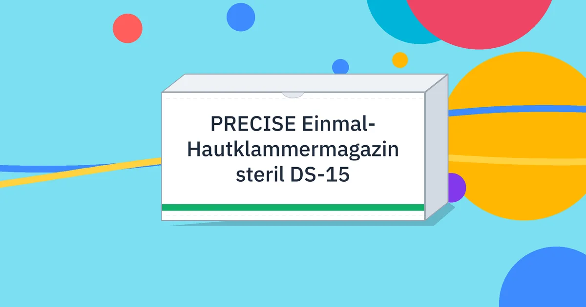 Symbolbild: Packung mit der Aufschrift PRECISE Einmal-Hautklammermagazin steril DS-15 (PZN 02759077) – Verfügbarkeit und Bezug in Apotheken in Frankfurt am Main