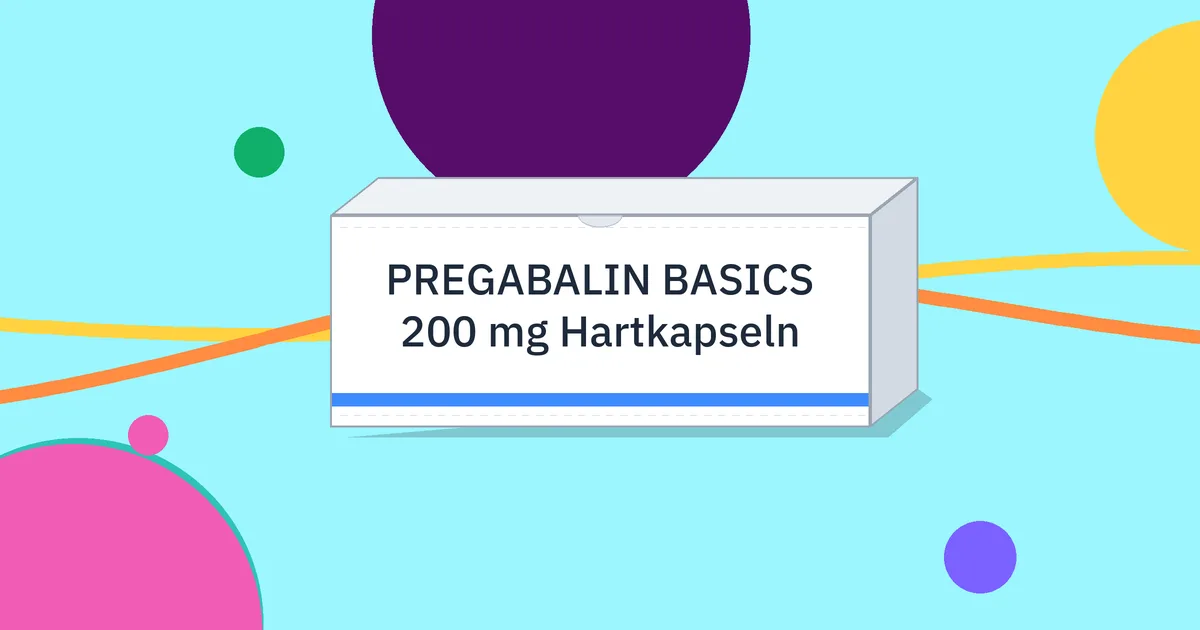 Symbolbild: Packung mit der Aufschrift PREGABALIN BASICS 200 mg Hartkapseln (PZN 11172425) – Verfügbarkeit und Bezug in Apotheken in Frankfurt am Main