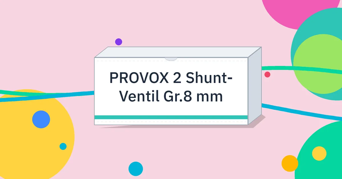 Symbolbild: Packung mit der Aufschrift PROVOX 2 Shunt-Ventil Gr.8 mm (PZN 02397668) – Verfügbarkeit und Bezug in Apotheken in Frankfurt am Main