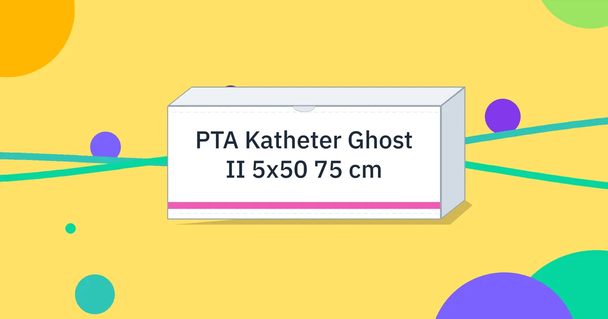 Symbolbild: Packung mit der Aufschrift PTA Katheter Ghost II 5x50 75 cm (PZN 00121732) – Verfügbarkeit und Bezug in Apotheken in Frankfurt am Main