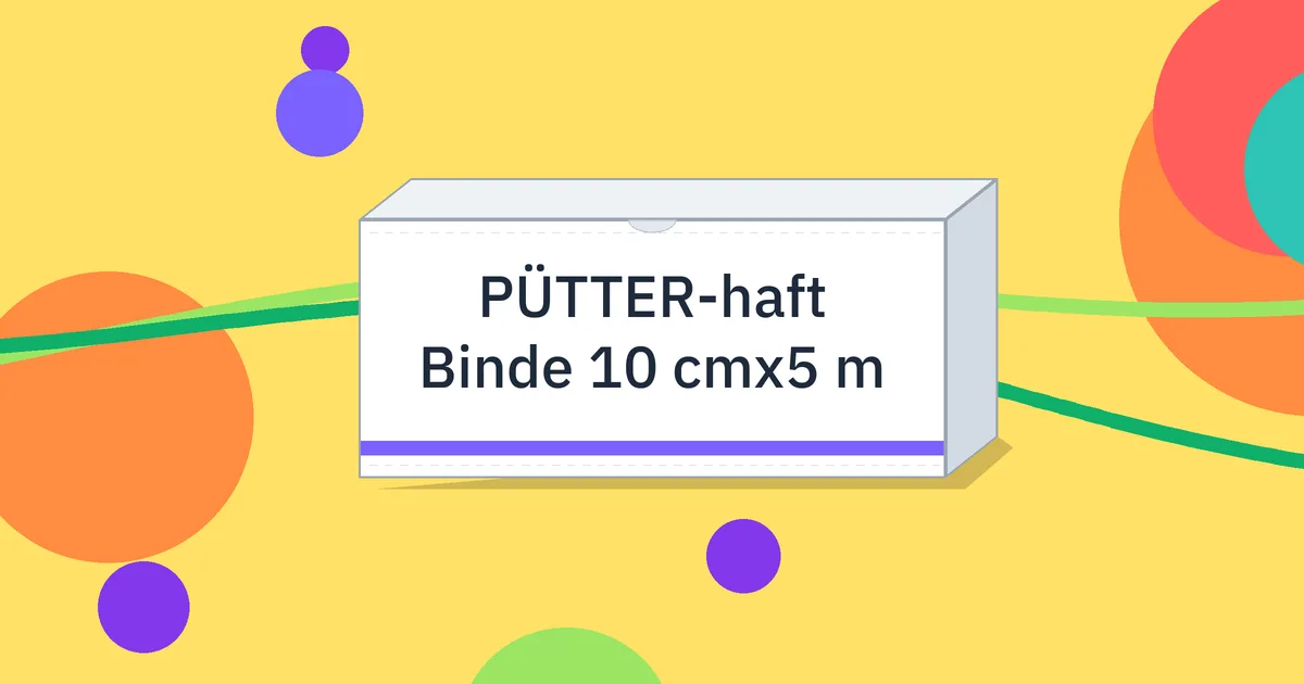 Symbolbild: Packung mit der Aufschrift PÜTTER-haft Binde 10 cmx5 m (PZN 17452769) – Verfügbarkeit und Bezug in Apotheken in Frankfurt am Main