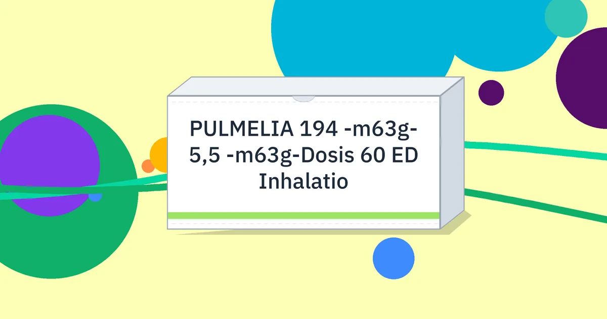 Symbolbild: Packung mit der Aufschrift PULMELIA 194 -m63g-5,5 -m63g-Dosis 60 ED Inhalatio (PZN 11532622) – Verfügbarkeit und Bezug in Apotheken in Frankfurt am Main