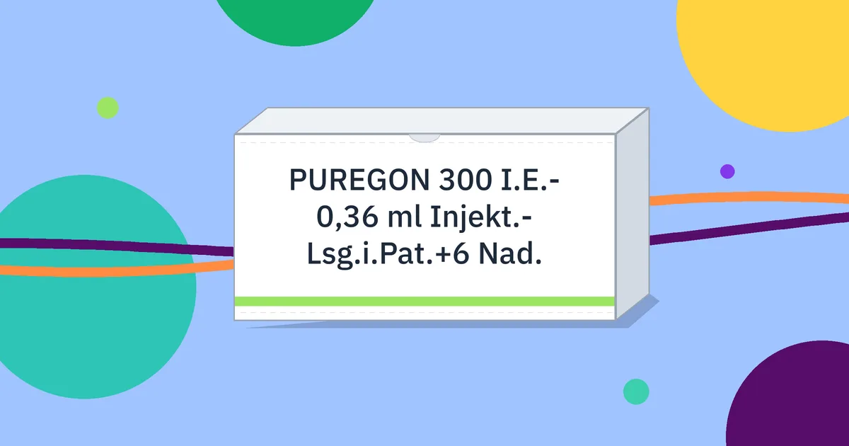 Symbolbild: Packung mit der Aufschrift PUREGON 300 I.E.-0,36 ml Injekt.-Lsg.i.Pat.+6 Nad. (PZN 18256651) – Verfügbarkeit und Bezug in Apotheken in Frankfurt am Main