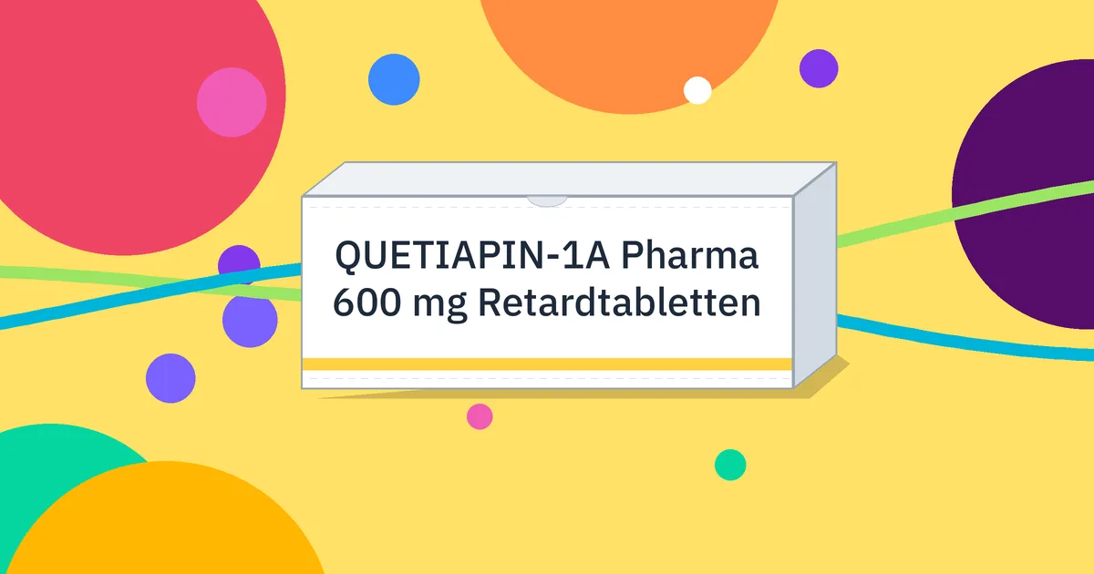 Symbolbild: Packung mit der Aufschrift QUETIAPIN-1A Pharma 600 mg Retardtabletten (PZN 16536317) – Verfügbarkeit und Bezug in Apotheken in Frankfurt am Main