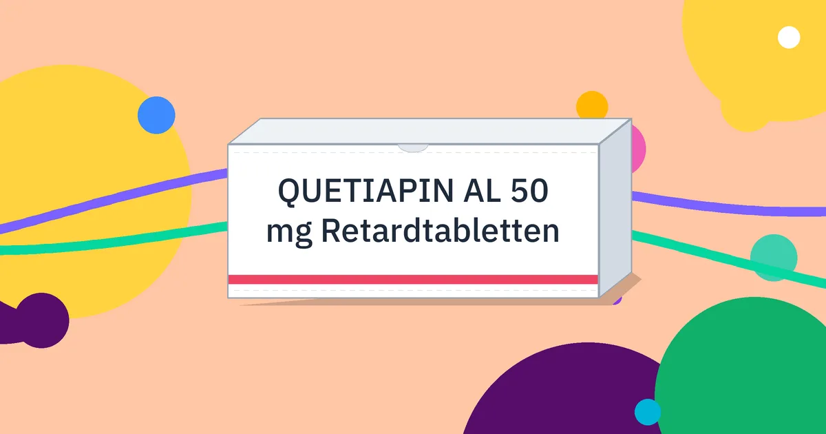 Symbolbild: Packung mit der Aufschrift QUETIAPIN AL 50 mg Retardtabletten (PZN 09745227) – Verfügbarkeit und Bezug in Apotheken in Frankfurt am Main