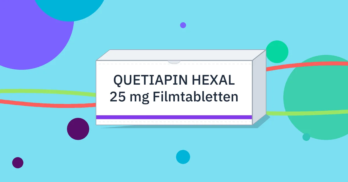 Symbolbild: Packung mit der Aufschrift QUETIAPIN HEXAL 25 mg Filmtabletten (PZN 09339119) – Verfügbarkeit und Bezug in Apotheken in Frankfurt am Main