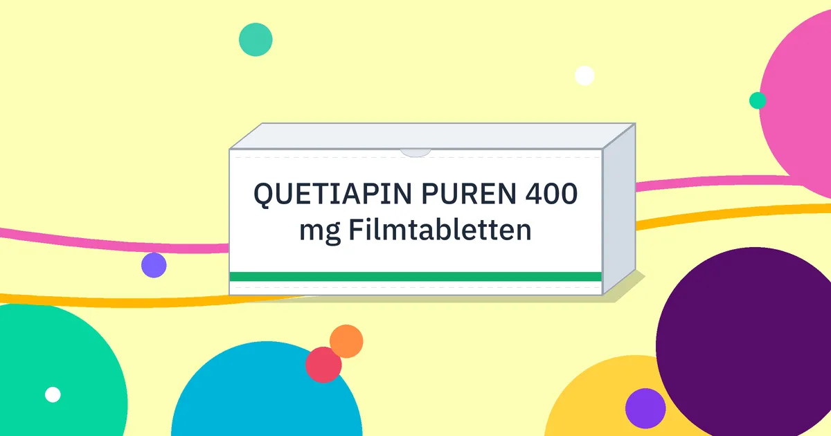Symbolbild: Packung mit der Aufschrift QUETIAPIN PUREN 400 mg Filmtabletten (PZN 18428595) – Verfügbarkeit und Bezug in Apotheken in Frankfurt am Main