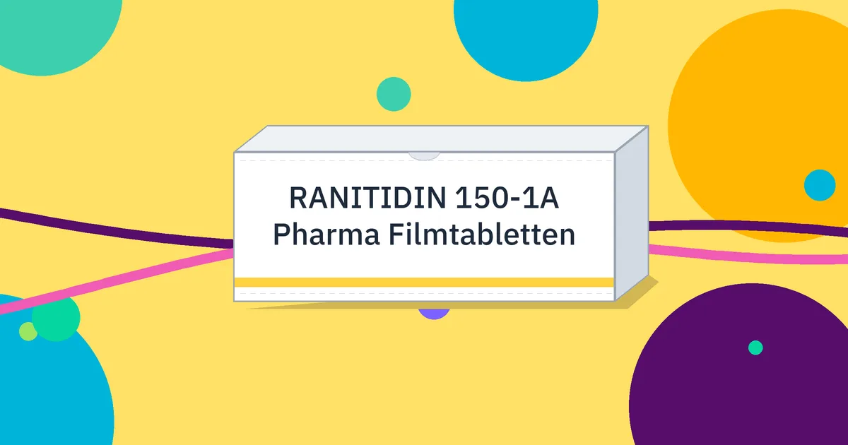 Symbolbild: Packung mit der Aufschrift RANITIDIN 150-1A Pharma Filmtabletten (PZN 08533983) – Verfügbarkeit und Bezug in Apotheken in Frankfurt am Main