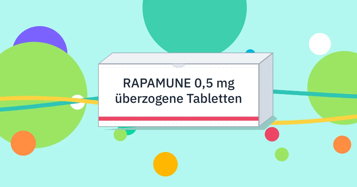 Symbolbild: Packung mit der Aufschrift RAPAMUNE 0,5 mg überzogene Tabletten (PZN 06167876) – Verfügbarkeit und Bezug in Apotheken in Frankfurt am Main