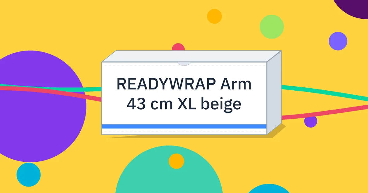 Symbolbild: Packung mit der Aufschrift READYWRAP Arm 43 cm XL beige (PZN 16567401) – Verfügbarkeit und Bezug in Apotheken in Frankfurt am Main