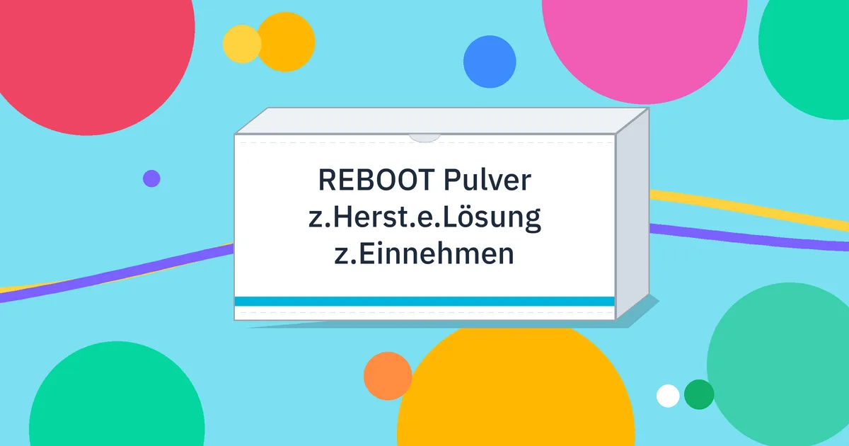 Symbolbild: Packung mit der Aufschrift REBOOT Pulver z.Herst.e.Lösung z.Einnehmen (PZN 11553305) – Verfügbarkeit und Bezug in Apotheken in Frankfurt am Main