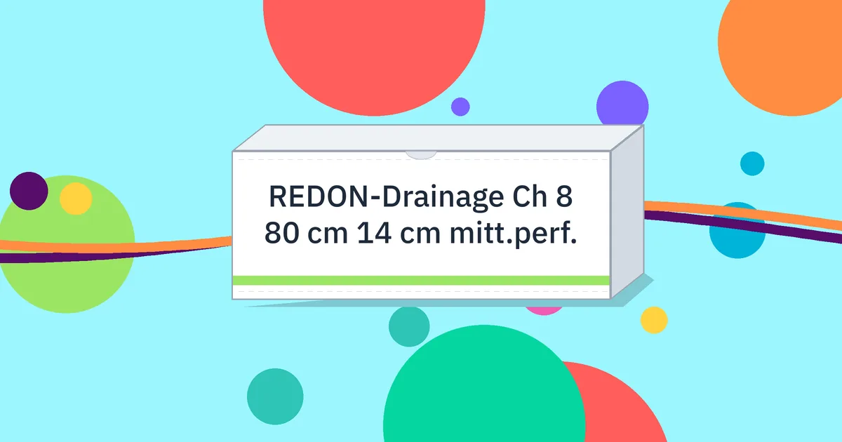 Symbolbild: Packung mit der Aufschrift REDON-Drainage Ch 8 80 cm 14 cm mitt.perf. (PZN 17483505) – Verfügbarkeit und Bezug in Apotheken in Frankfurt am Main