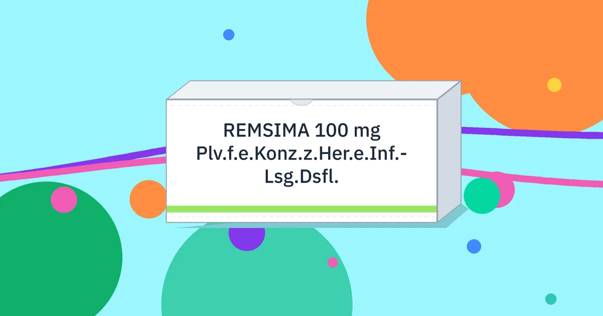 Symbolbild: Packung mit der Aufschrift REMSIMA 100 mg Plv.f.e.Konz.z.Her.e.Inf.-Lsg.Dsfl. (PZN 11027999) – Verfügbarkeit und Bezug in Apotheken in Frankfurt am Main