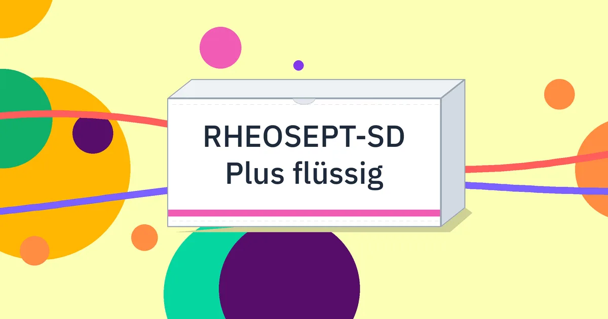 Symbolbild: Packung mit der Aufschrift RHEOSEPT-SD Plus flüssig (PZN 04798673) – Verfügbarkeit und Bezug in Apotheken in Frankfurt am Main