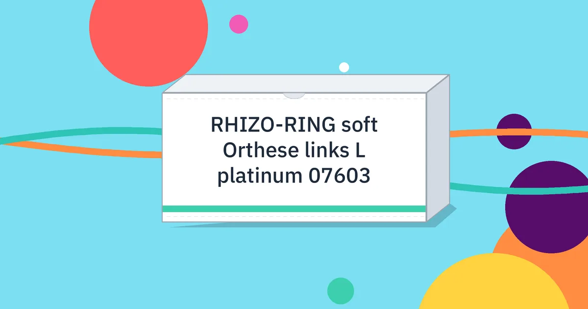 Symbolbild: Packung mit der Aufschrift RHIZO-RING soft Orthese links L platinum 07603 (PZN 13986043) – Verfügbarkeit und Bezug in Apotheken in Frankfurt am Main