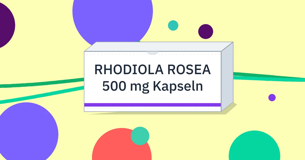 Symbolbild: Packung mit der Aufschrift RHODIOLA ROSEA 500 mg Kapseln (PZN 19542086) – Verfügbarkeit und Bezug in Apotheken in Frankfurt am Main