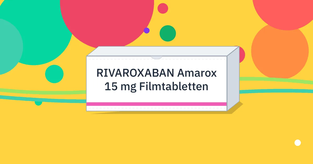 Symbolbild: Packung mit der Aufschrift RIVAROXABAN Amarox 15 mg Filmtabletten (PZN 19148739) – Verfügbarkeit und Bezug in Apotheken in Frankfurt am Main