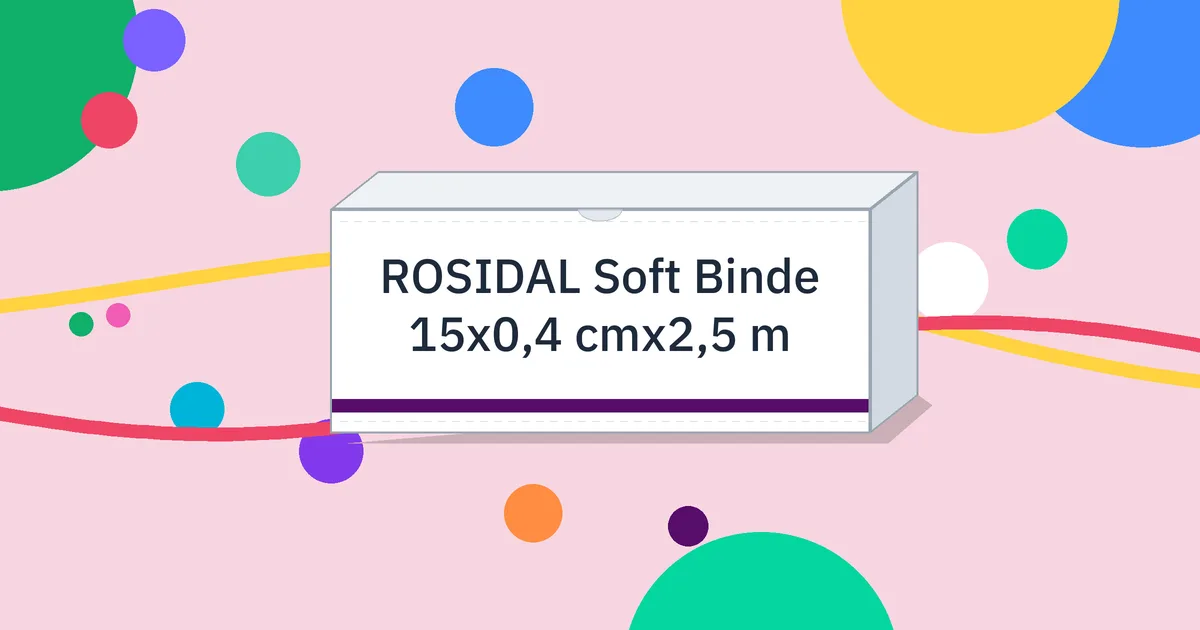 Symbolbild: Packung mit der Aufschrift ROSIDAL Soft Binde 15x0,4 cmx2,5 m (PZN 17851481) – Verfügbarkeit und Bezug in Apotheken in Frankfurt am Main