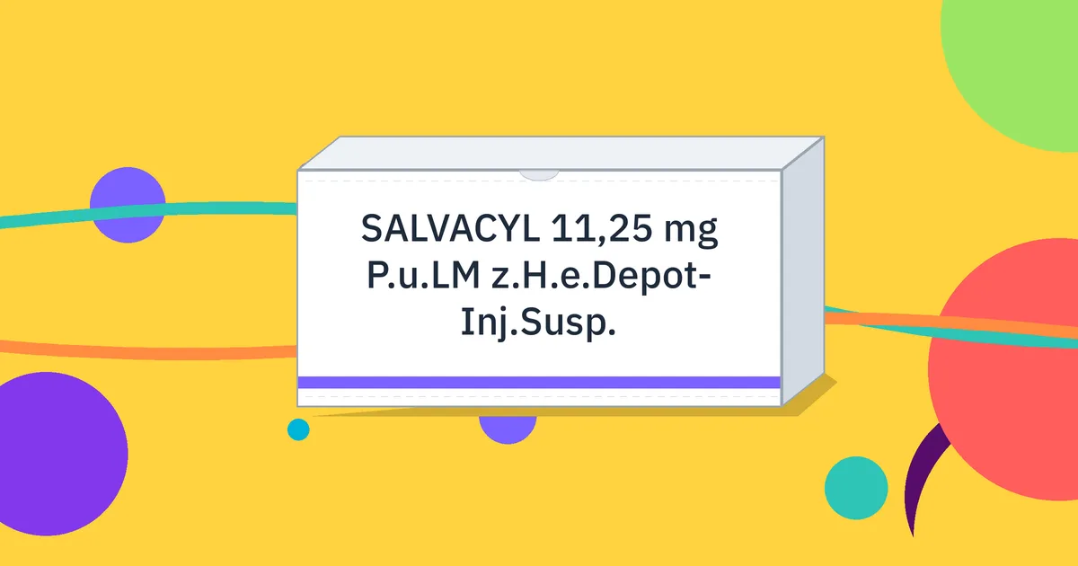 Symbolbild: Packung mit der Aufschrift SALVACYL 11,25 mg P.u.LM z.H.e.Depot-Inj.Susp. (PZN 18378348) – Verfügbarkeit und Bezug in Apotheken in Frankfurt am Main