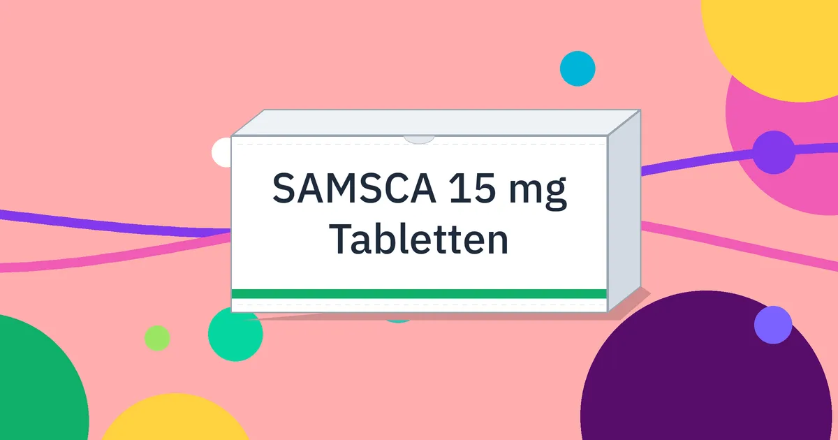 Symbolbild: Packung mit der Aufschrift SAMSCA 15 mg Tabletten (PZN 15023550) – Verfügbarkeit und Bezug in Apotheken in Frankfurt am Main