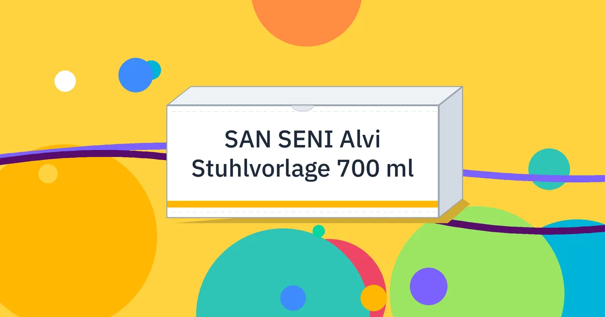 Symbolbild: Packung mit der Aufschrift SAN SENI Alvi Stuhlvorlage 700 ml (PZN 12376584) – Verfügbarkeit und Bezug in Apotheken in Frankfurt am Main