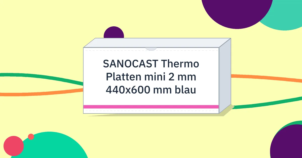 Symbolbild: Packung mit der Aufschrift SANOCAST Thermo Platten mini 2 mm 440x600 mm blau (PZN 15259519) – Verfügbarkeit und Bezug in Apotheken in Frankfurt am Main