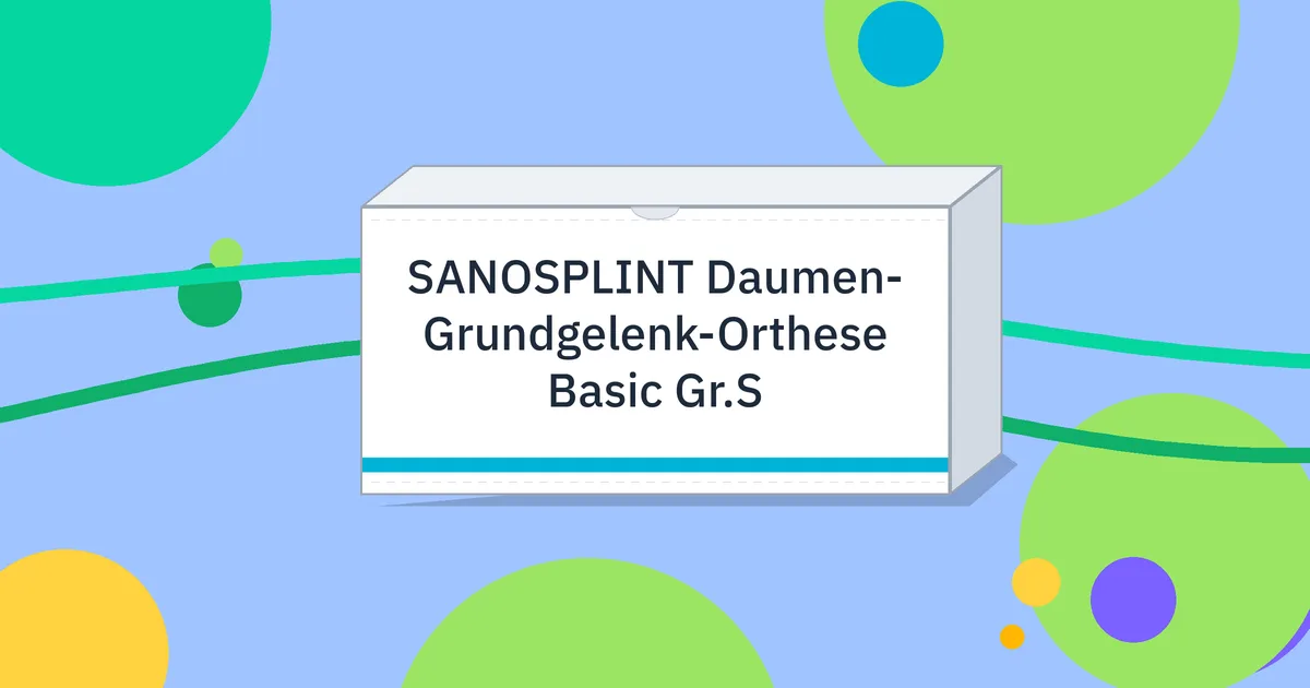 Symbolbild: Packung mit der Aufschrift SANOSPLINT Daumen-Grundgelenk-Orthese Basic Gr.S (PZN 11280988) – Verfügbarkeit und Bezug in Apotheken in Frankfurt am Main