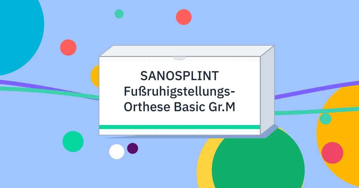 Symbolbild: Packung mit der Aufschrift SANOSPLINT Fußruhigstellungs-Orthese Basic Gr.M (PZN 11281522) – Verfügbarkeit und Bezug in Apotheken in Frankfurt am Main