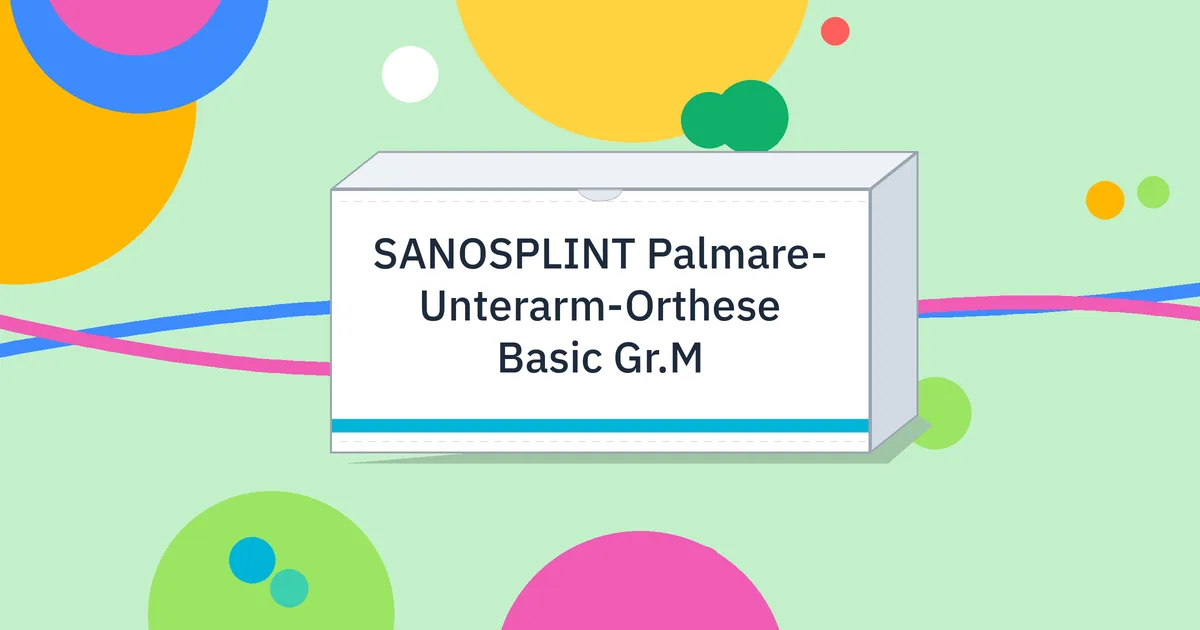 Symbolbild: Packung mit der Aufschrift SANOSPLINT Palmare-Unterarm-Orthese Basic Gr.M (PZN 11281367) – Verfügbarkeit und Bezug in Apotheken in Frankfurt am Main