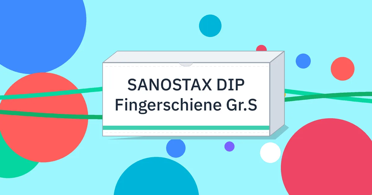 Symbolbild: Packung mit der Aufschrift SANOSTAX DIP Fingerschiene Gr.S (PZN 07145316) – Verfügbarkeit und Bezug in Apotheken in Frankfurt am Main