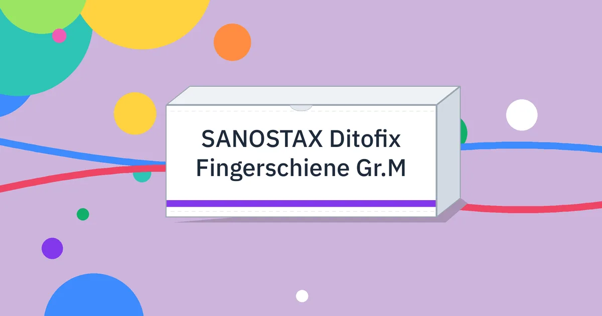 Symbolbild: Packung mit der Aufschrift SANOSTAX Ditofix Fingerschiene Gr.M (PZN 11604540) – Verfügbarkeit und Bezug in Apotheken in Frankfurt am Main