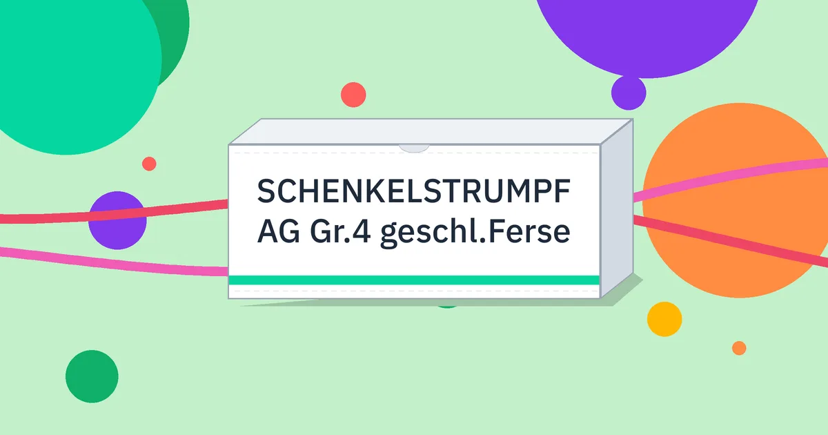 Symbolbild: Packung mit der Aufschrift SCHENKELSTRUMPF AG Gr.4 geschl.Ferse (PZN 01969565) – Verfügbarkeit und Bezug in Apotheken in Frankfurt am Main