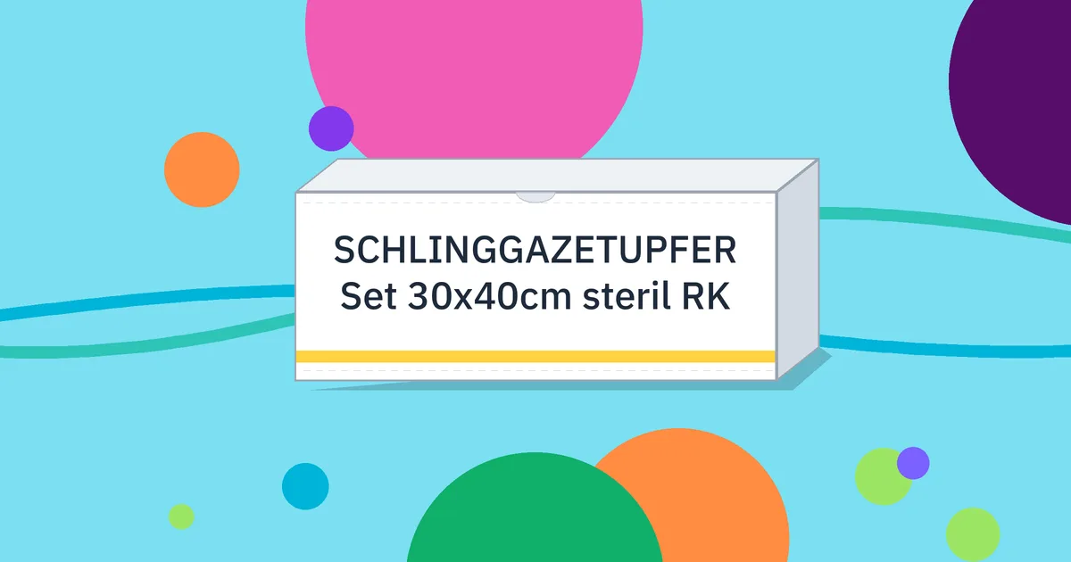 Symbolbild: Packung mit der Aufschrift SCHLINGGAZETUPFER Set 30x40cm steril RK (PZN 20586491) – Verfügbarkeit und Bezug in Apotheken in Frankfurt am Main