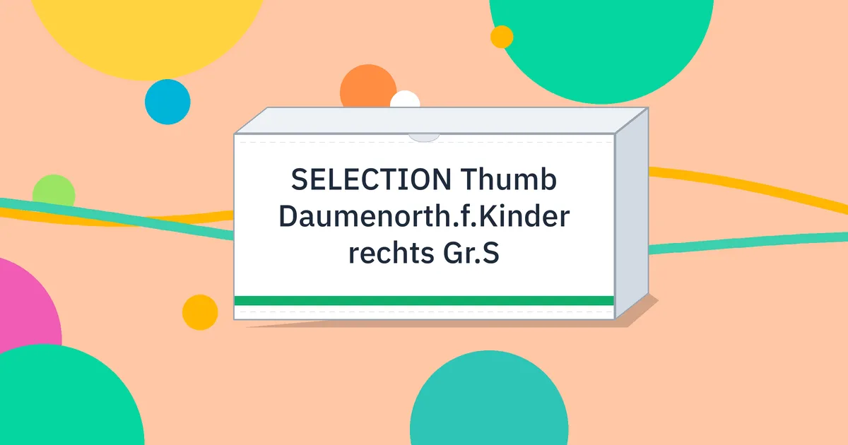 Symbolbild: Packung mit der Aufschrift SELECTION Thumb Daumenorth.f.Kinder rechts Gr.S (PZN 14048921) – Verfügbarkeit und Bezug in Apotheken in Frankfurt am Main