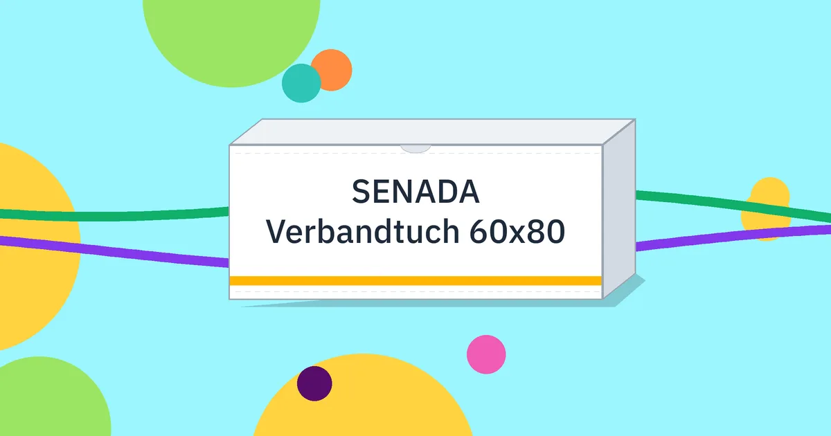 Symbolbild: Packung mit der Aufschrift SENADA Verbandtuch 60x80 (PZN 08421190) – Verfügbarkeit und Bezug in Apotheken in Frankfurt am Main