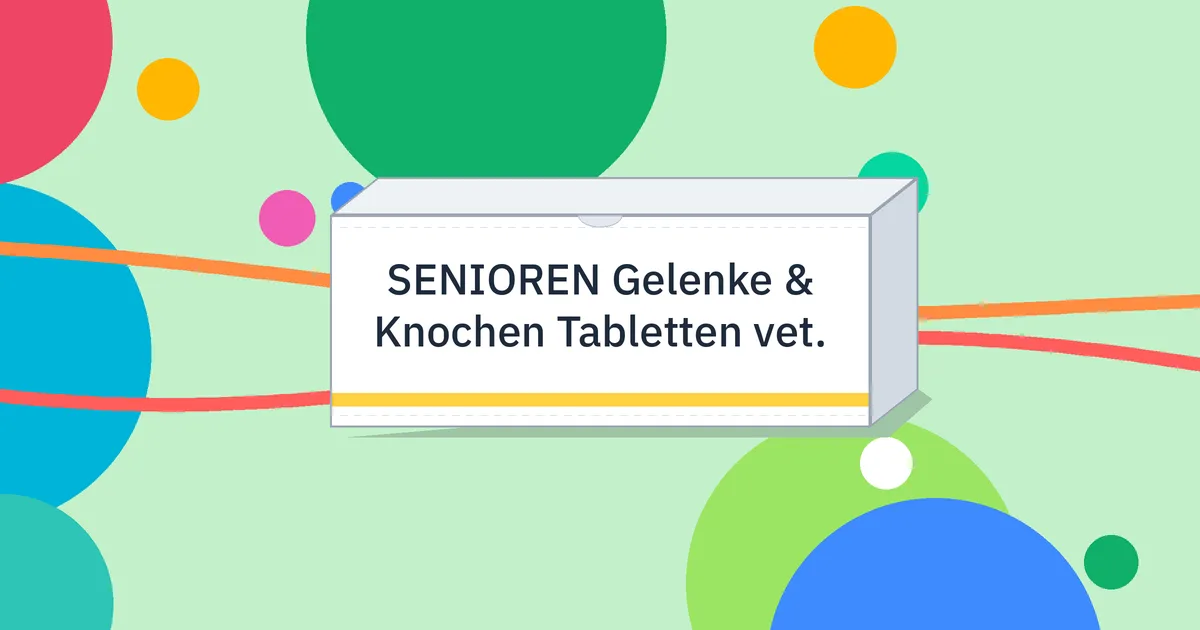 Symbolbild: Packung mit der Aufschrift SENIOREN Gelenke & Knochen Tabletten vet. (PZN 19459758) – Verfügbarkeit und Bezug in Apotheken in Frankfurt am Main