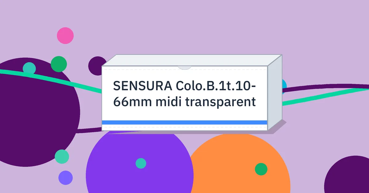 Symbolbild: Packung mit der Aufschrift SENSURA Colo.B.1t.10-66mm midi transparent (PZN 02847143) – Verfügbarkeit und Bezug in Apotheken in Frankfurt am Main