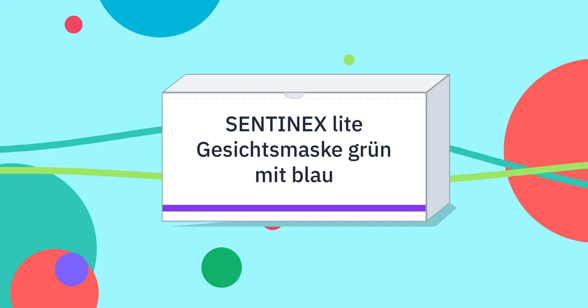 Symbolbild: Packung mit der Aufschrift SENTINEX lite Gesichtsmaske grün mit blau (PZN 06866806) – Verfügbarkeit und Bezug in Apotheken in Frankfurt am Main