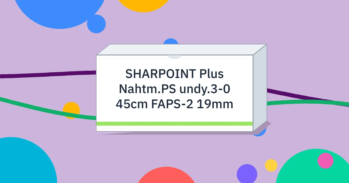 Symbolbild: Packung mit der Aufschrift SHARPOINT Plus Nahtm.PS undy.3-0 45cm FAPS-2 19mm (PZN 17996216) – Verfügbarkeit und Bezug in Apotheken in Frankfurt am Main