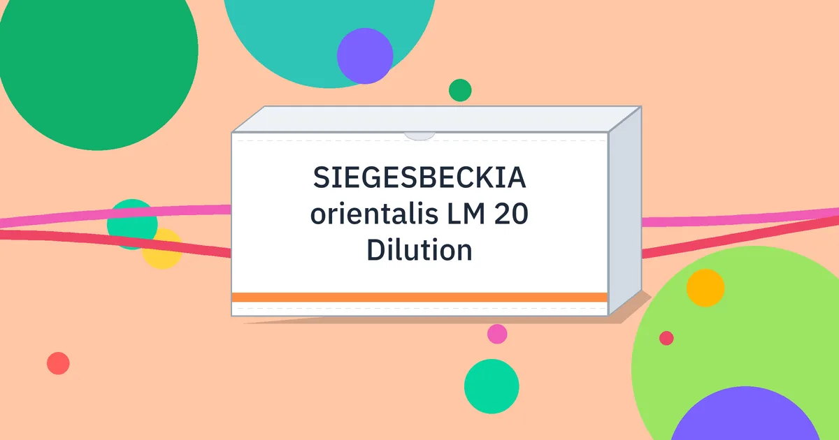 Symbolbild: Packung mit der Aufschrift SIEGESBECKIA orientalis LM 20 Dilution (PZN 13677388) – Verfügbarkeit und Bezug in Apotheken in Frankfurt am Main
